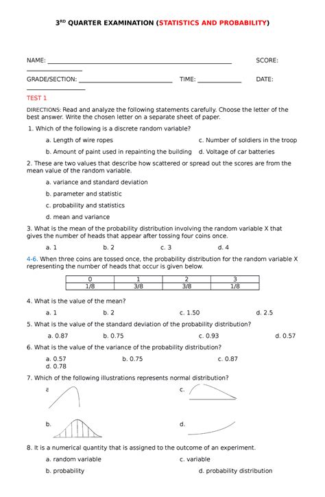 Reviewer Stat Reviewer In Stat 3 Rd Quarter Examination Statistics