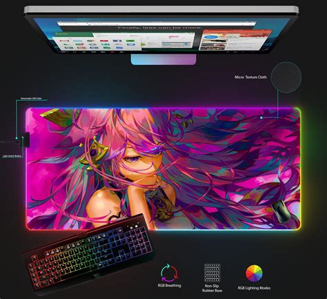 Genshin Impact Yae Miko Mousepad Rgb Gaming Accessories Etsy