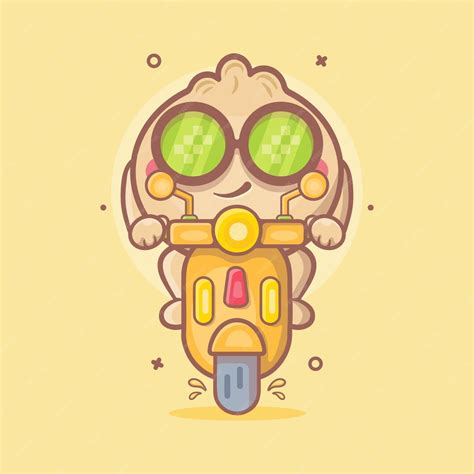 Premium Vector Cool Dim Sum Food Character Mascot Riding Scooter