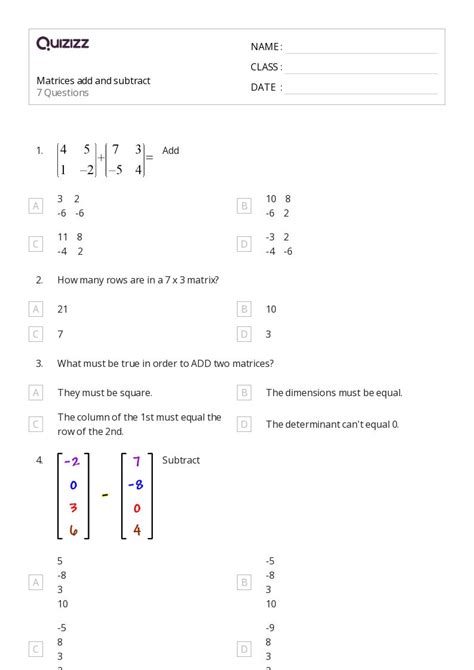 50 Matrices Worksheets For 9th Year On Quizizz Free And Printable