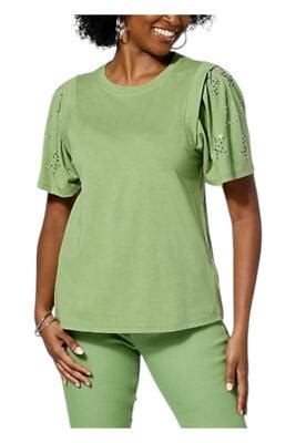Dg2 By Diane Gilman Womens Flutter Slv Embellished Americana Tee Sage
