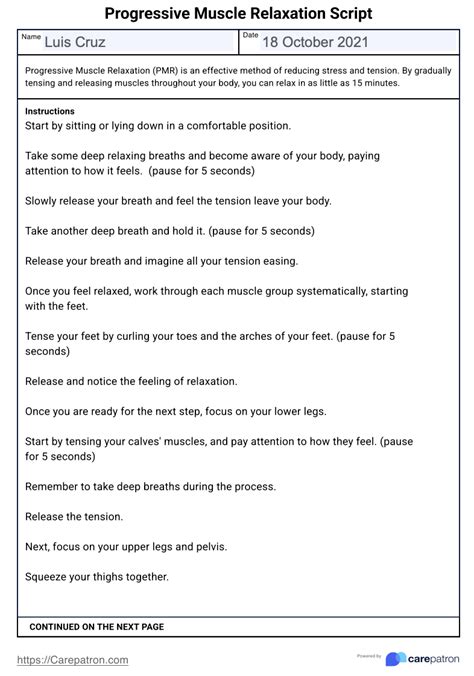 Progressive Muscle Relaxation Script And Example Free Pdf Download