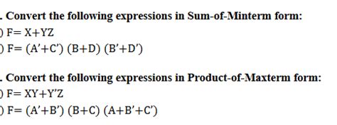 Solved Convert The Following Expressions In Sum Of Minterm Chegg