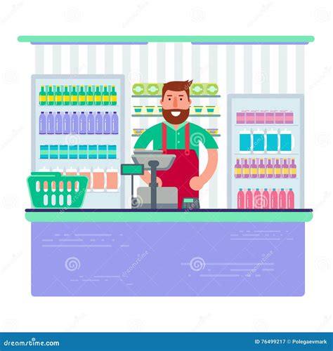 Man Supermarket As Shop Assistant Stock Illustrations 6 Man