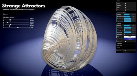 様々なアトラクタを可視化できエフェクトのパラメータ調整も行える Strange Attractors がすごい WebGL 総本山