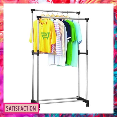 Stsf Double Pole Aluminum Drying Rack Dry Clothes Rack Clip Hanger