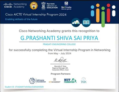 G Prashanti Shiva Sai Priya On Linkedin Cisco Networking Academy Internship Aicte Pragati