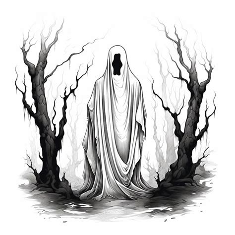 Bocetos De Fantasmas De Halloween En Blanco Y Negro Foto Premium
