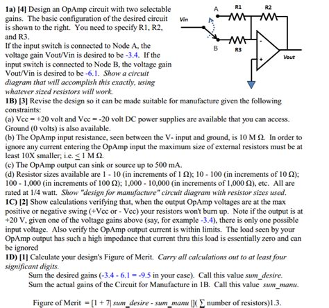 Solved Design An Opamp Circuit With Two Selectable Gains