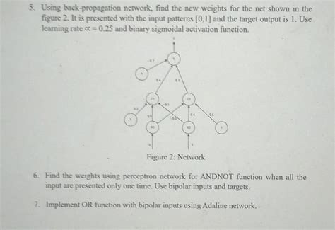 Solved Using Back Propagation Network Find The New Weights