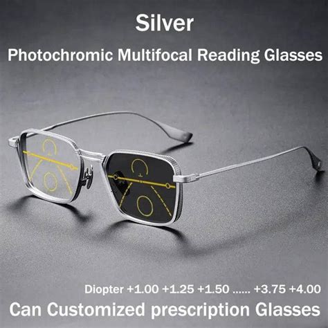 Luxury 100 Pure Titanium Photochromic Multifocal Reading Glasses Men