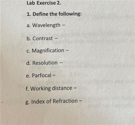 Solved Lab Exercise 2 Define The Following A Wavelength Chegg