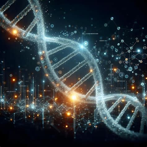 3d Glowing Dna Strand With Abstract Data Points Concept As An Abstract Digital Art Piece