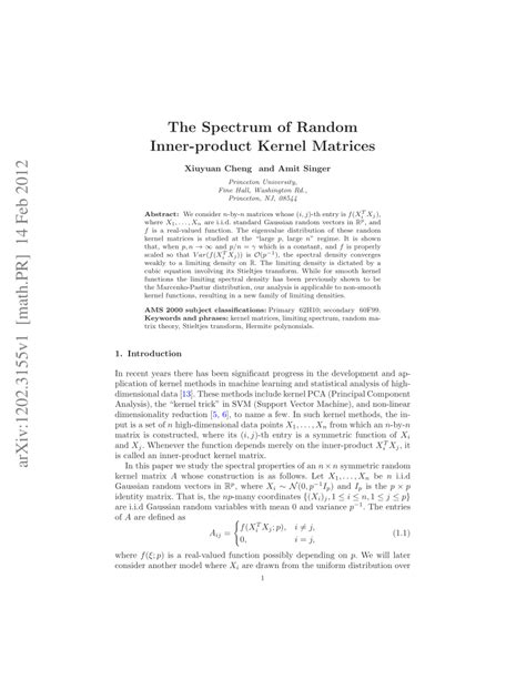 Pdf The Spectrum Of Random Inner Product Kernel Matrices