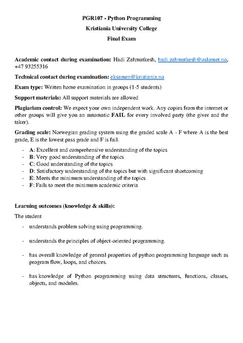 Pgr107 Final Exam Guide Python Programming And Solutions Studocu