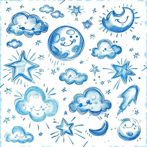 Scribbles Cute Style Icons Sky White Background Premium AI Generated