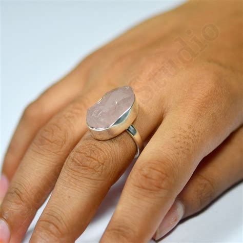 Rosenquarz Ring Sterling Silber Rohen Edelstein Etsy
