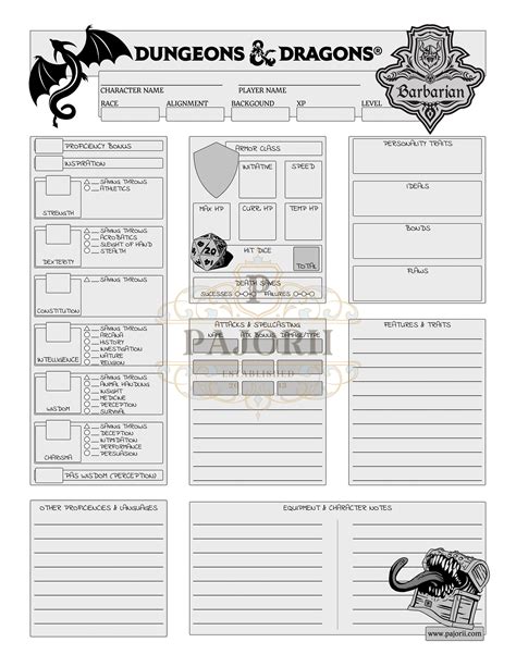 Dungeons And Dragons 5e Barbarian Character Sheet 2 Sided Etsy