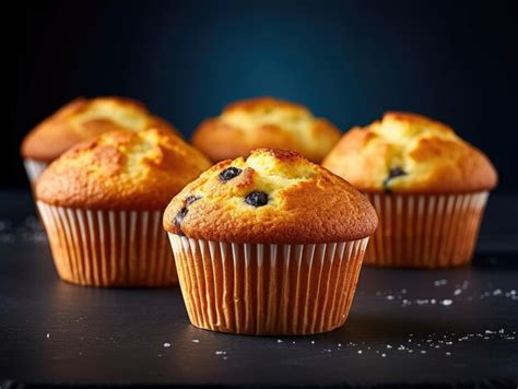 Premium Ai Image Blueberry Muffins On Dark Background Generative Ai