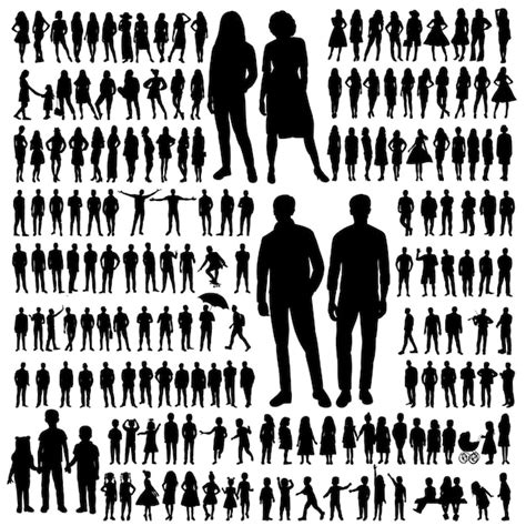 남자와 여자 실루엣 디자인 고립 된 벡터의 집합 프리미엄 벡터