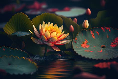 Fine Art Image Of Lotus Flower In Zen Garden Pond Beautiful Water Lily