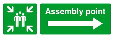 Assembly Point Sign With Right Arrow Site Safety Signs Sign Materials Site Sign Right Arrow