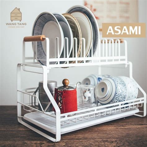 ชั้นวางคว่ำจานญี่ปุ่นวัสดุเหล็กแบบ 2 ชั้นพร้อมถาดรองน้ำ รุ่น Asami Wangtangdecor