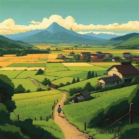 Premium Photo An Anime Style Field Clear Sky Sunny Wide View Photography