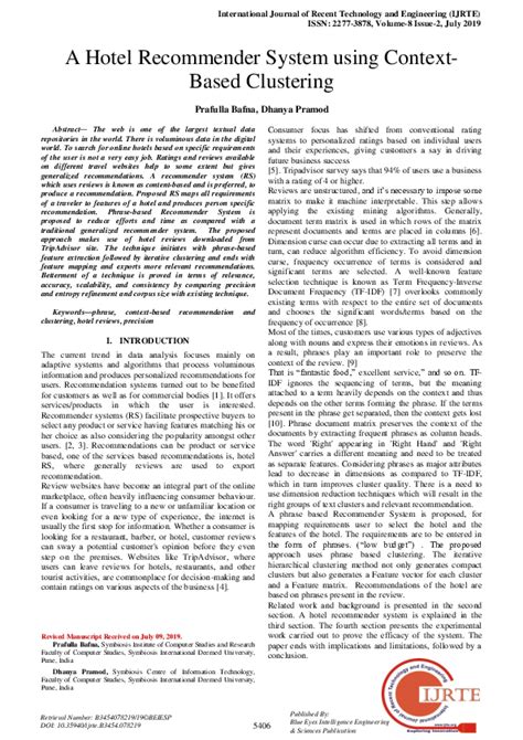 Pdf A Hotel Recommender System Using Context Based Clustering