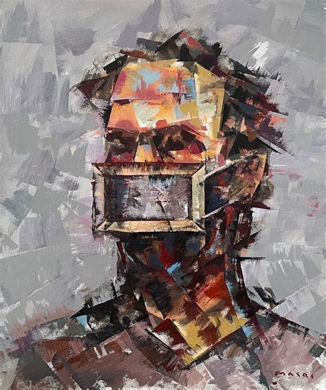 Masri Hayssam Shattered Silence Mixed Media Abstract Male Portrait