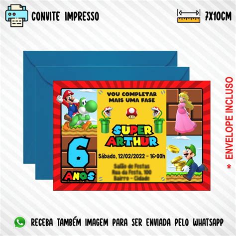 Convite Super Mário Personalizado Impresso Elo