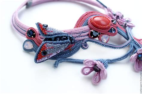 Сутажное колье Розовый вечер в интернет магазине на Ярмарке Мастеров Колье Пермь доставка