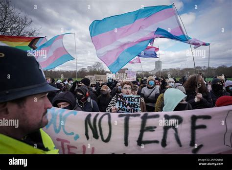Transgender Rights Activists Counter Protest And Clash With Standing