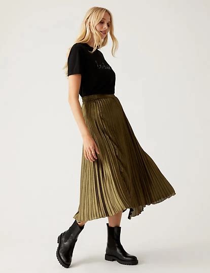 Foil Pleated Midi Skirt