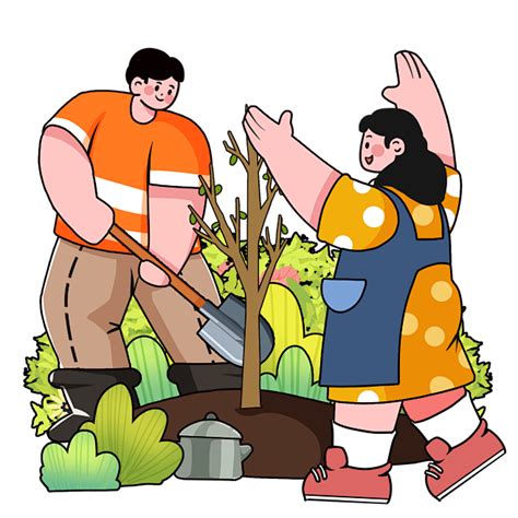 千库网 植树节描边漫画植树种树 元素编号13606386