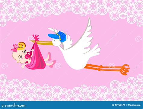 Stork And Baby Girl Stock Illustration Illustration Of Card 49956671