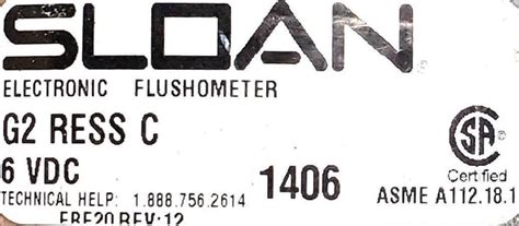 Sloan G2 Ress C Electronic Flushometer 6vdc 1406
