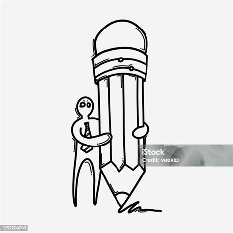 Pengusaha Dengan Pensil Ikon Vektor Doodle Gambar Sketsa Ilustrasi