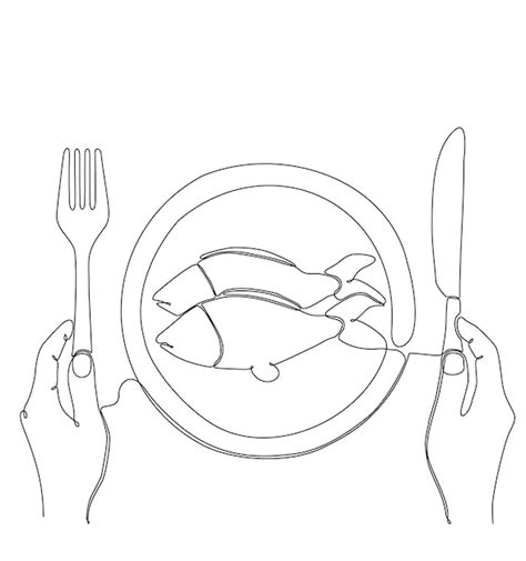 Doorlopende Lijntekening Gebakken Vis Schotel Vector Illustratie