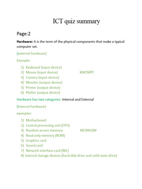 Ict Quiz Summary Pdf Computer Data Storage Computer Hardware
