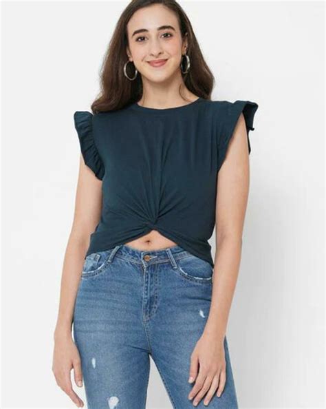 Buy Papa Brands Women Navy Solid 100 Cotton Top Online At Best Prices