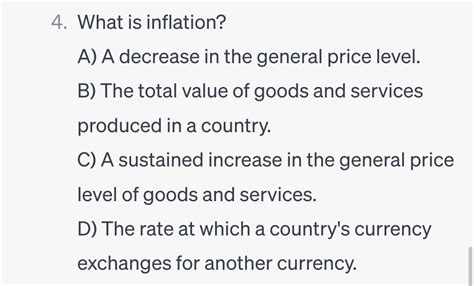 Solved 4 What Is Inflation A A Decrease In The General