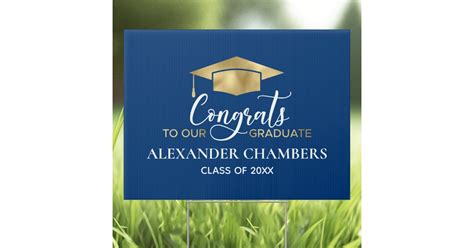 Elegant Blue Gold Graduation Yard Sign Zazzle