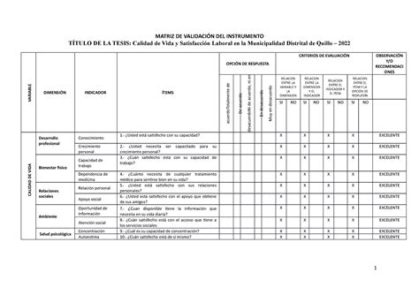 Matriz Del Instrumento De Inv 2022 Matriz De ValidaciÓn Del