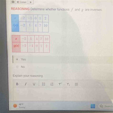 Solved REASONING Determine Whether Functions And G Are Inverses Yes