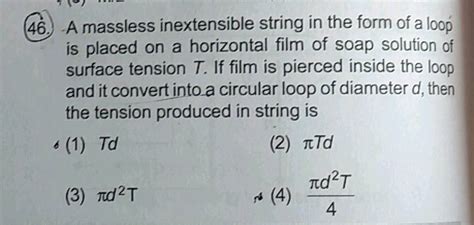 46 a massless inextensible string in the form of a loop is placed on