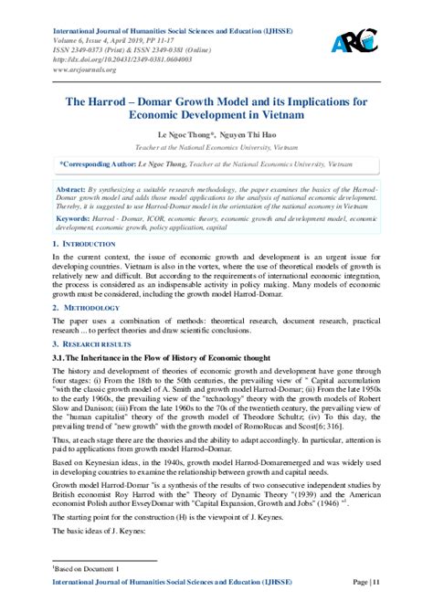 Pdf The Harrod Domar Growth Model And Its Implications For Economic