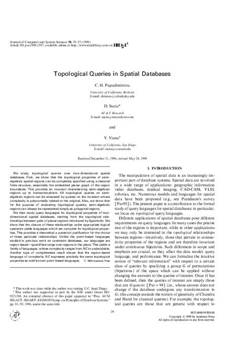 Pdf Topological Queries In Spatial Databases