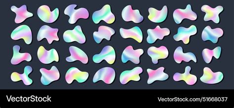 Set Of Holographic Liquid Metal Blobs Iridescent Vector Image