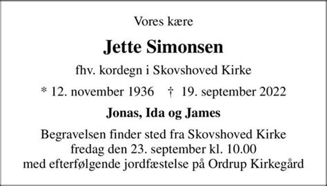 Jette Lykke Simonsen Dødsannoncer I Danmark